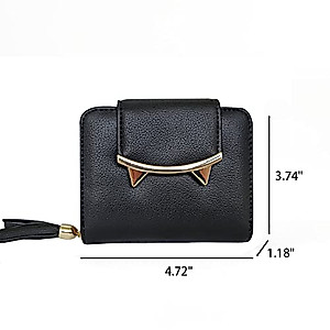 Small Wallet for Women Gothic Wallet Cat Coin Purse with Card Holder Card Case Money Clip Gifts for Cat Lovers Black