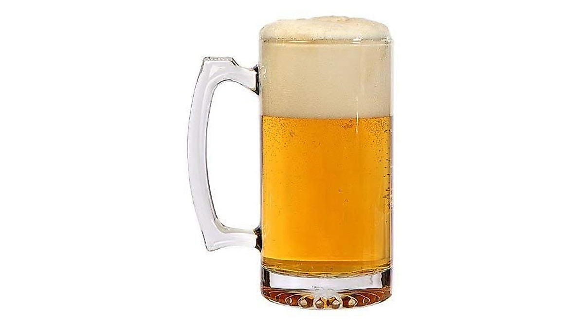 Heavy Glass Beer Mug with Reusable Ice Cubes – 26 oz for Cold Drinks