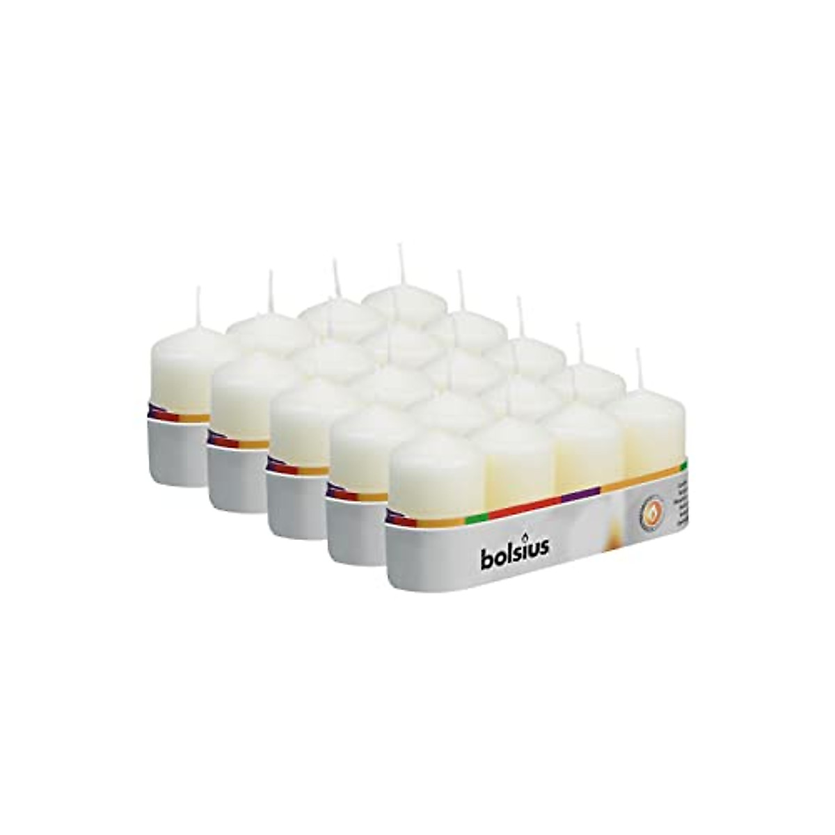 BOLSIUS 20 Count 1.6 x 2.4 Inch Ivory 'Small' Pillar Candles - 7 Burn Hours - Premium European Quality - Unscented Dripless and Smokeless Wedding, Party, Restaurant, & Special Occasion Candle Set