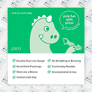 Piico Unflavored Kids Floss - No Fluoride Dual Line Dental Floss Picks - Fun Oral Care in Colorful Floss Sticks Design - Kids Flossers Avoid Tooth Decay & Gum Disease - 80 Count Dino