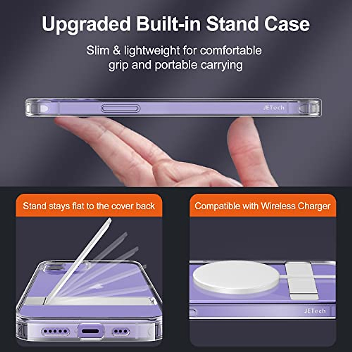 JETech Case for iPhone 12/12 Pro 6.1-Inch with Stand, Support Wireless Charging, Slim Shockproof Bumper Phone Cover, 3-Way Metal Kickstand (Clear)