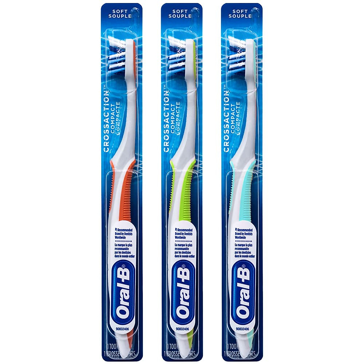 Oral-B CrossAction Compact Toothbrush, 23 Soft (Colors Vary) - Pack of 3