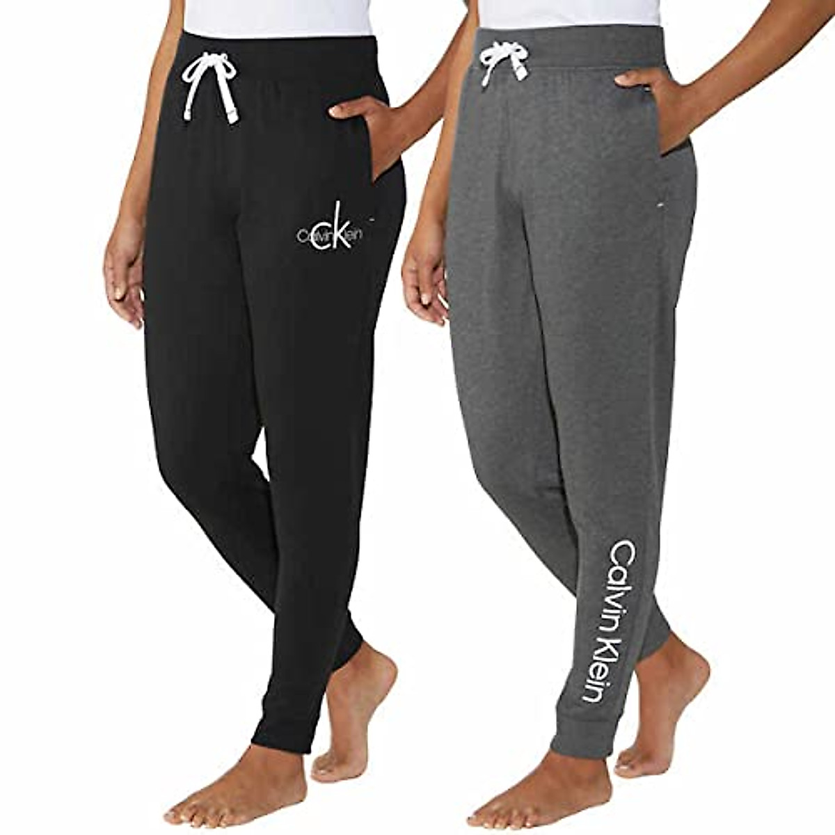 Calvin Klein Women's 2 Pack French Terry Joggers (as1, Alpha, s, Regular, Regular, Black/Ashford Grey Heather, Small)