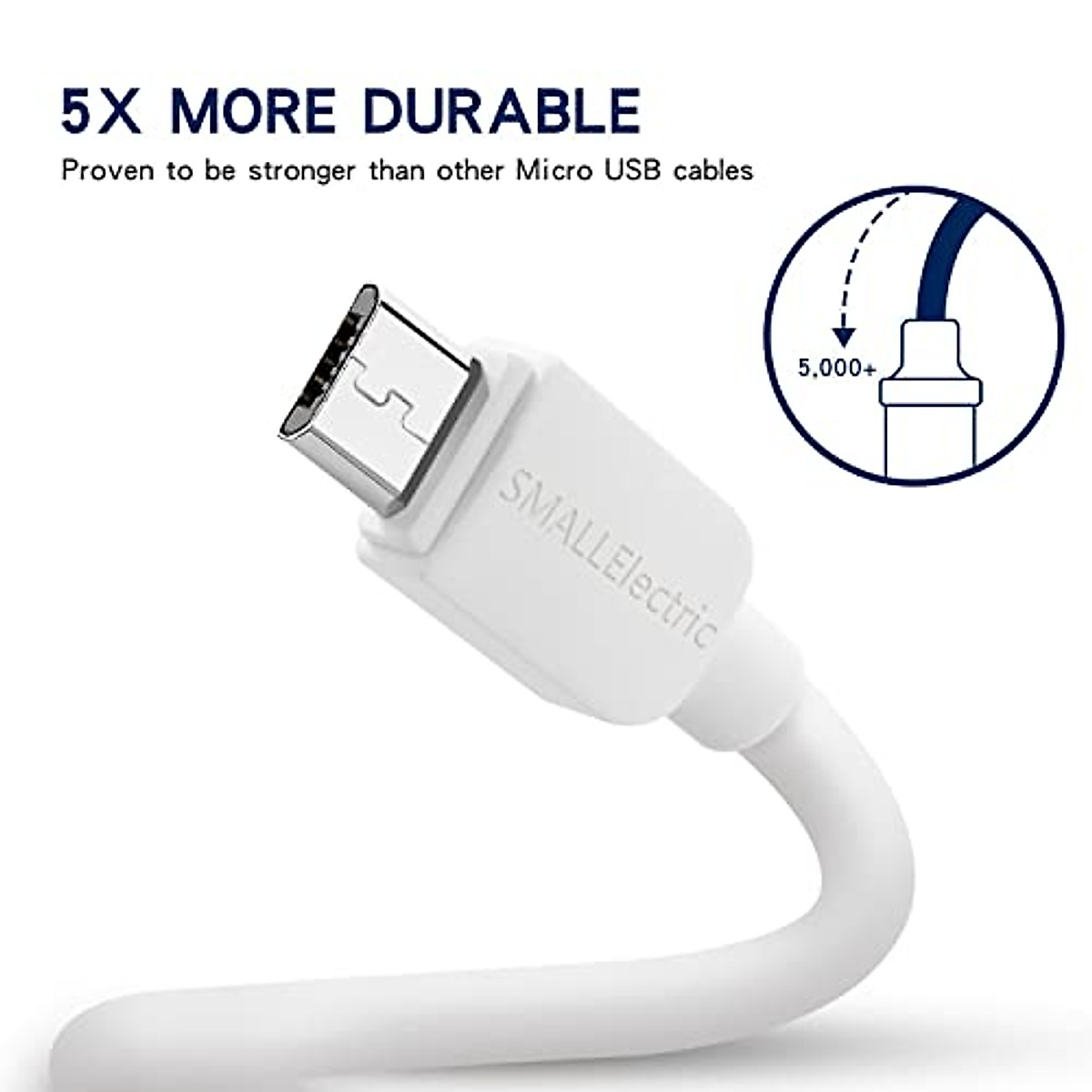 SMALLElectric Micro USB Cable (5-Pack, 6FT) Android Charger, Micro USB Charger Cable Long Android Phone Charger Cord for Samsung Galaxy S7 S6 Edge J7 S5,Note 5 4,LG 4 K40 K20,MP3,Kindle,Tablet,White