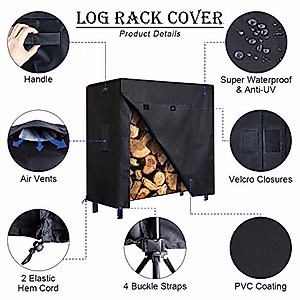 ZNCMRR Firewood Log Rack Cover, 4 Feet 600D Oxford Heavy Duty Outdoor Waterproof All-Weather Outdoor Protection for Firewood Rack Cover, 48" x 24" x 42" (4 Feet, Black)