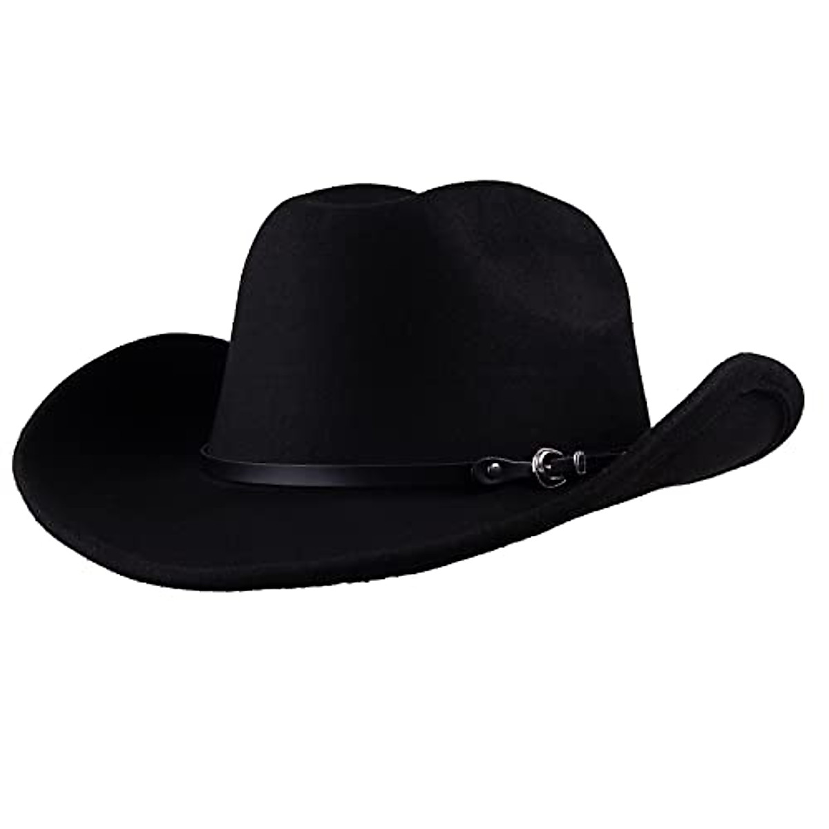 UwantC Faux Felt Cowboy Hats for Men Women Western Cowgirl Hat with Buckle Black One Size