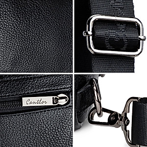 CANTLOR Small Leather Sling Bag Backpack for Men Crossbody Bag Fanny Pack Casual Hiking Travel Daypack