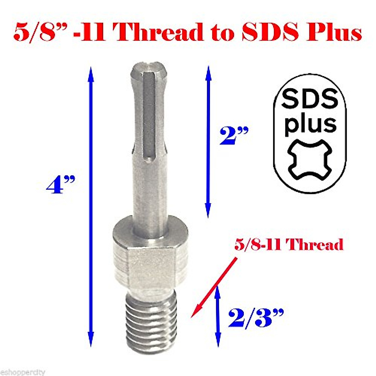 MTP Core Drill Bit Adapter 5/8"-11 UNC Thread Male to SDS Plus Shank Diamond Hammer Power Drill