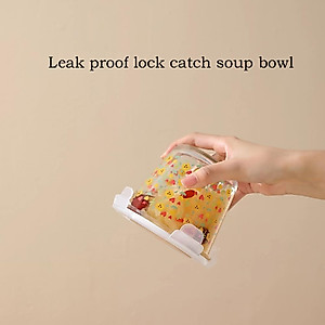 3-Cup/24 Ounce Glass Food Storage Containers, Glass Soup Bowl Container with Airtight Lids, Leak-proof Soup Stew Food Storage and Meal Prep Container, Microwave, Freezer Safe, Set of 4 (Flower Print)