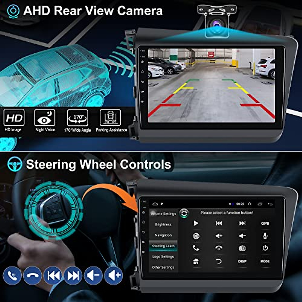 Android 2G+32G Car Stereo for Honda Civic 2012 2013 2014 2015 with GPS Navigation 9 inch HD Touchscreen Car Radio with Bluetooth FM in Dadh Head Unit with WiFi Mirror Link EQ Subwoofer Backup Camera …