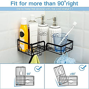 ETECHMART Corner Shower Caddy, 0°- 330°Rotation Adhesive Shower Shelves Organizer for Bathroom, SUS304 Rustproof Floating Storage Rack for Inside with Hooks, No Drilling - 2 Pack/Black