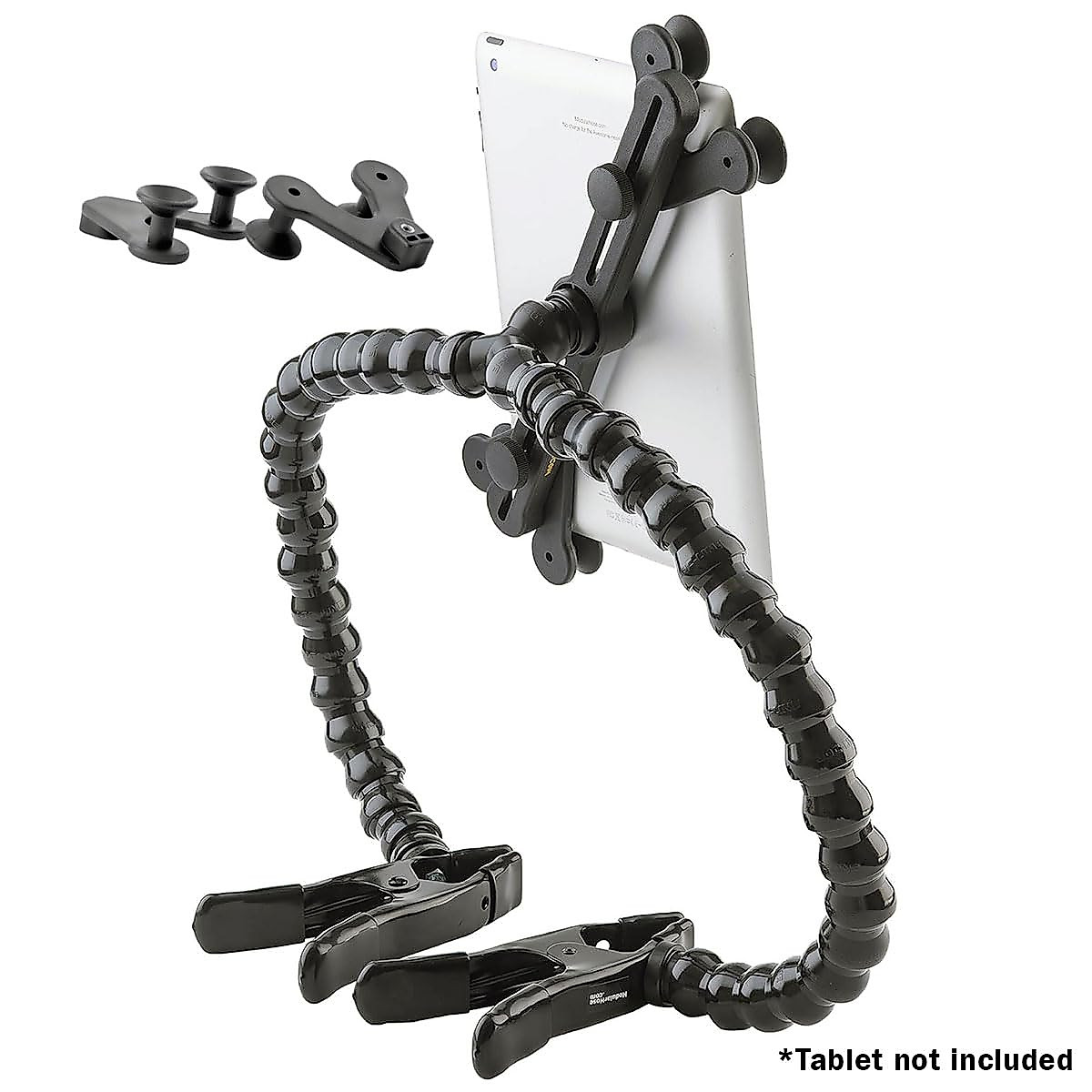 MOGO ModularHose Tablet Holder with Heavy Duty Spring Clamp (Opens to 2"), Compatible with Tablets and Cases up to 14.25" (iPad, iPad Air, iPad Pro 11, Samsung Tab, Microsoft Surface), Dual 18" Arms