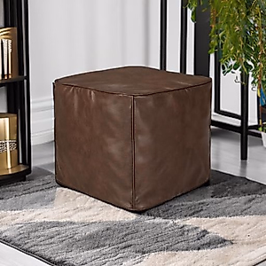 ROTOT Ottoman Pouf Square Shape, Foot Rest Faux PU Leather, Unstuffed Bean Bag Shell for Storage Solution, Hassock Pouffe Decoration for Living Room Balcony Office Outdoor (Chest Nut)