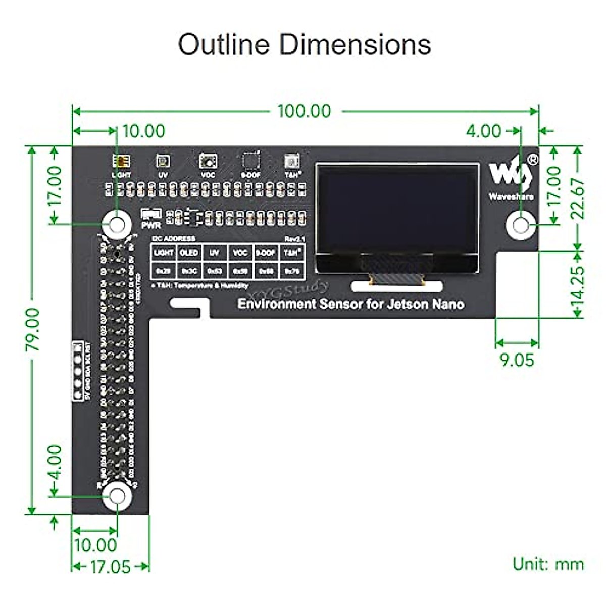 XYGStudy Environment Sensors Module for Jetson Nano 2GB and B01 I2C Bus with 1.3inch OLED Display to Collect Temperature Humidity/Air Pressure/Ambient Light Intensity/VOC/IR Ray/UV etc.