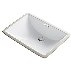 KRAUS Elavo 23-inch Rectangular Undermount White Porcelain Ceramic Bathroom Sink with Overflow, KCU-251