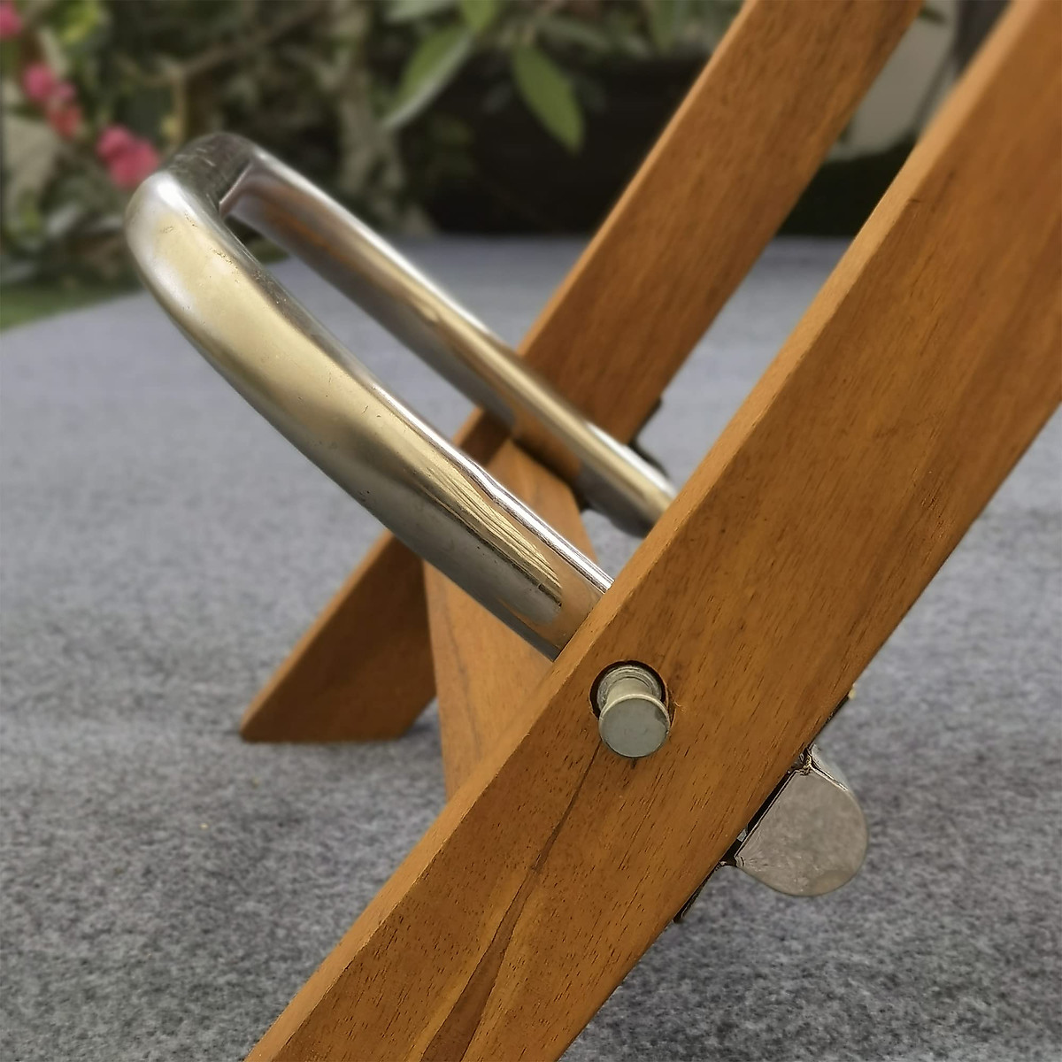 INTERBUILD REAL WOOD Acacia Hardwood Foldable Sofia Bar Height Chair with Foot Rest, 26" Tall, 2 Piece Set - Golden Teak