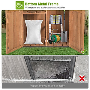 GUTINNEEN Outdoor Storage Shed with All Around Strong Metal Frame, Garden Tool Sheds Cabinet with Floor & Adjustable Shelves, Wooden Tool House for Backyard Garden Patio Lawn (Brown)