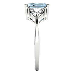 3.0 ct Emerald cut 3 stone Solitaire Created Aquamarine Designer Anniversary Bridal Engagement Ring 14k White Gold 8