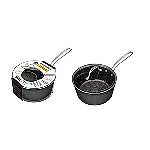 MasterPan Granite Ultra Non-Stick Cast Aluminum Sauce Pan with Glass Lid, 7", Black