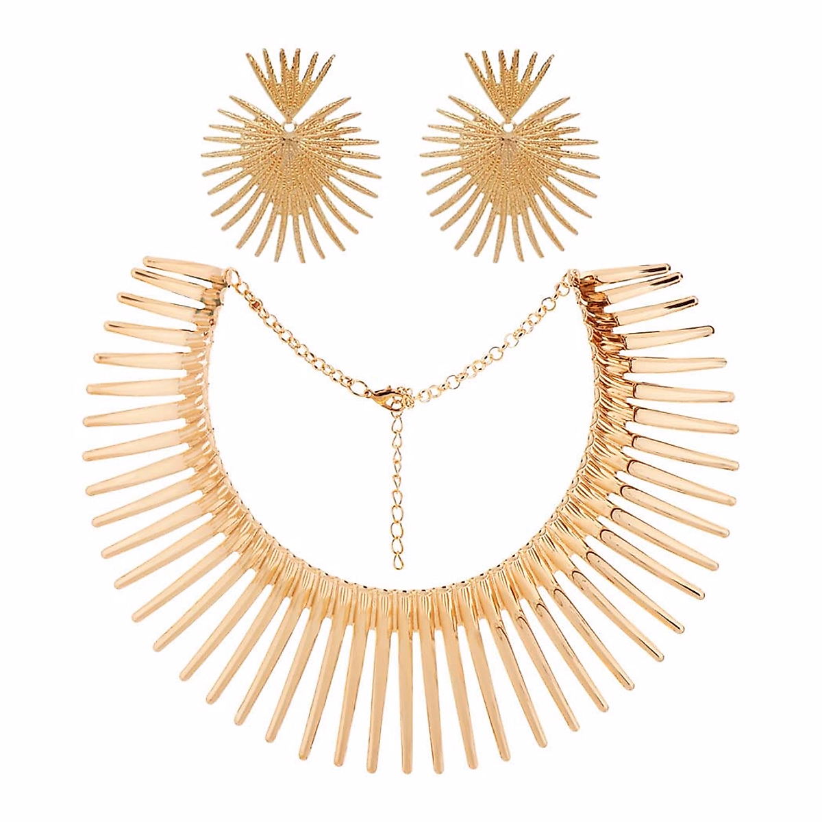 Fstrend Collar Choker Necklace Earrings Set Gold Flower Statement African Canine Tooth Shape Necklace Cleopatra Costumes Jewelry Accessories for Women and Girls (Gold)