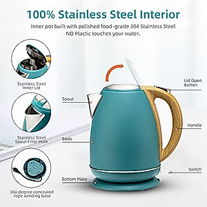 SULIVES 1500W Electric Kettle with 1.7L Capacity, LED Light Indicator, Auto Shut-Off and Dry Protection, Stainless Steel Interior and BPA-Free, Cordless Design, Fast Boiling Water Kettle for Daily Use