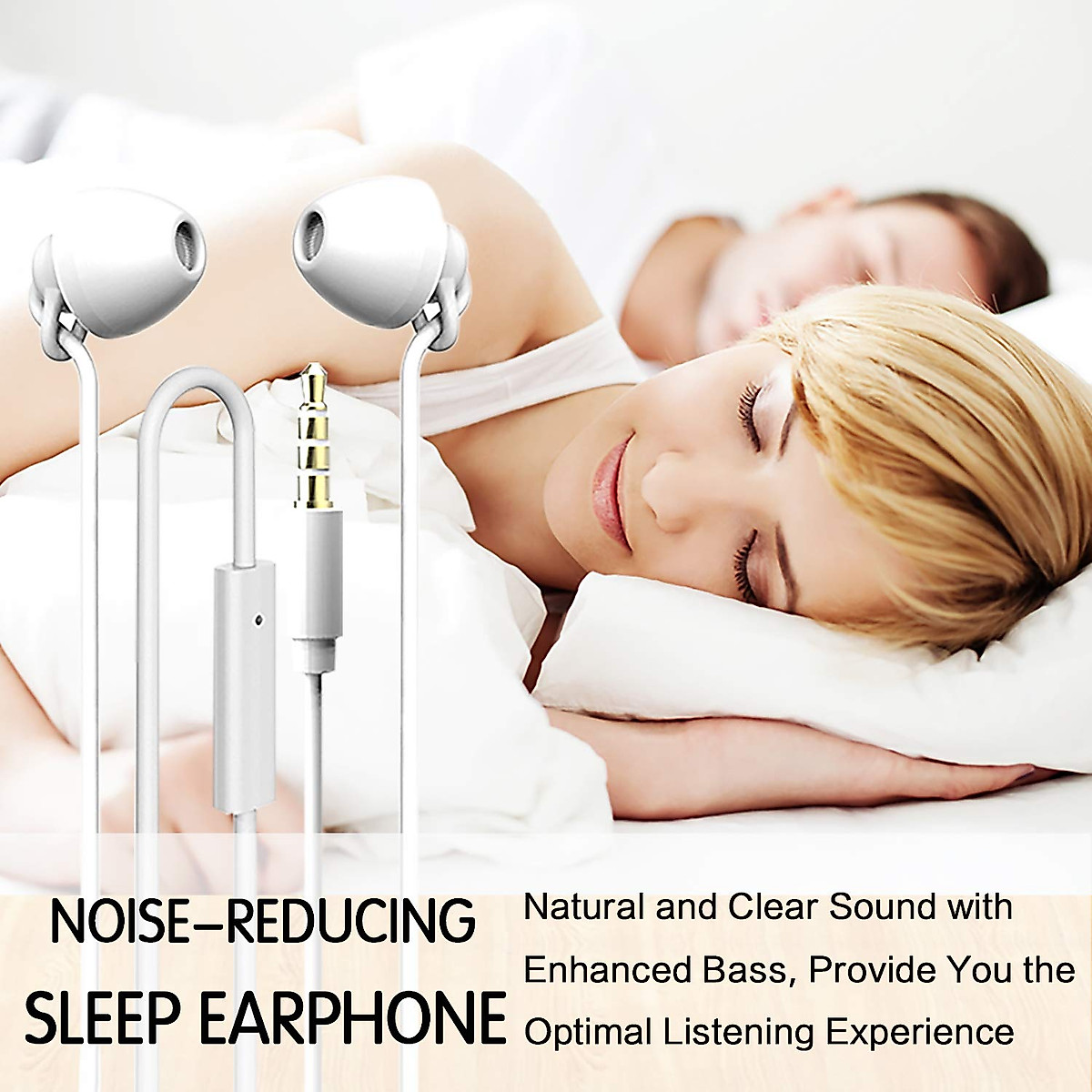 Ururtm Sleeping Headphones Earphones, Soft Comfortable Silicone Noise Isolating Earbuds with Mic Earplugs for Nighttime, Insomnia, Travel, Sport, Meditation & Relaxation (White)