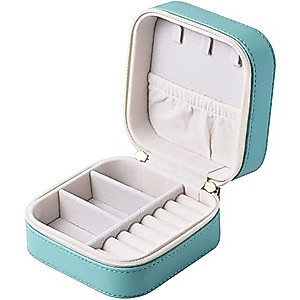Luxury Leather Travel Jewelry Box for Women Mini Organizer Small Jewelry Portable Travel Case for Rings Earrings Necklace Multifunctional Storage Mother's Day Gift Women Wife Daughter Gift Lake Blue)