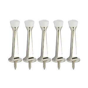 QCAA Rubber Tip Heavy Duty Solid Rigid Door Stop, 3", Zinc Die Cast, Nickel, 5 Pack, Made in Taiwan