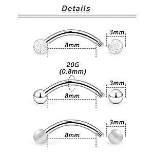Yaalozei 20G Eyebrow Rook Earring Piercing Jewelry Surgical Stainless Steel Snake Eye Frog Tongue Curved Barbell Cartilage Helix Daith Earring Septum Lip Belly Ring Stud Piercing Jewelr Women Men 8mm