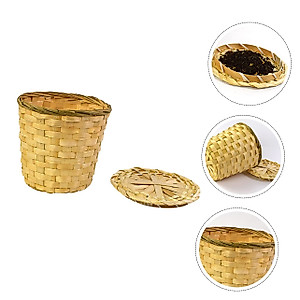 OFFSCH Round Weaving Tea Basket with Lid Tea Storage Basket and Garbage Container Bin for Kitchen Office and Home Organization