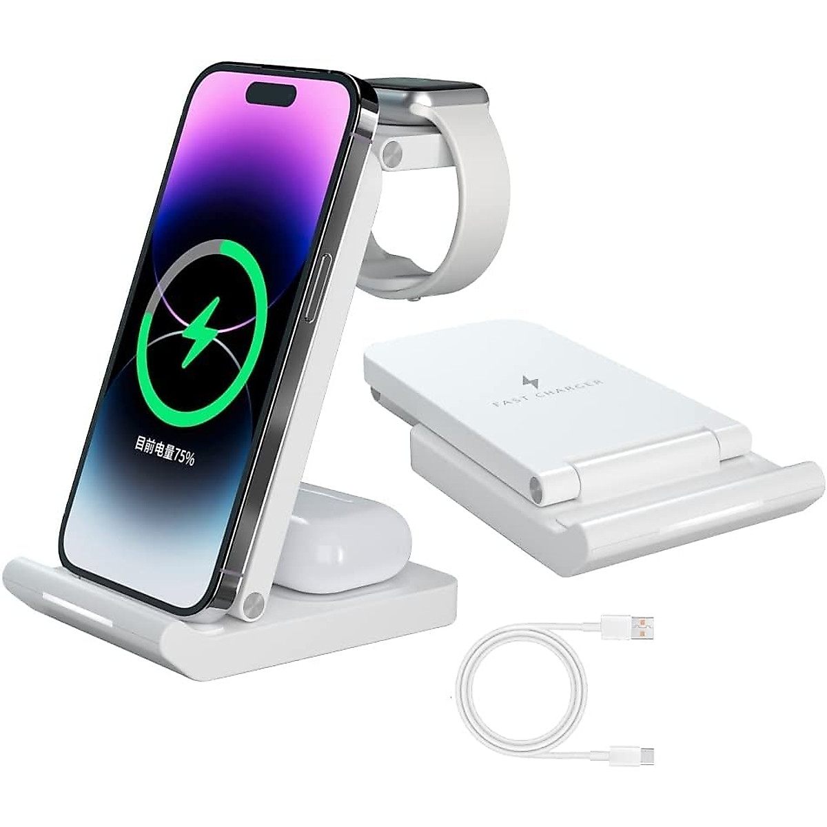 Wireless Charging Station,Wireless Charger Stand 3 in 1 Compatible for iPhone14/13/12/11/Pro Series,for Watch7/6 Series,Airpods 3/2/Pro.