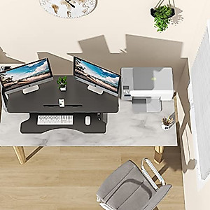 Lubvlook Standing Desk Converter, 42" Height Adjustable Sit Stand Desk Riser for Dual Monitors with Keyboard Tray, Black