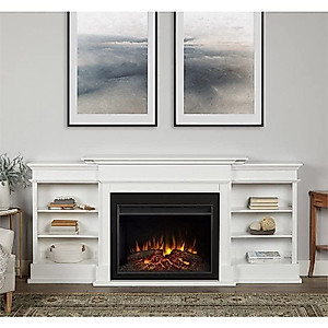 BOWERY HILL Contemporary Electric Wood Fireplace Mantel Heater TV Stand with Remote Control, Adjustable Led Flame, 1500W in White