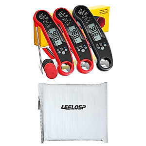 Leelosp 3 Pcs Digital Meat Thermometer with Probe Waterproof Fast Read Food Thermometer Kitchen Grilling Cooking Thermometer with Backlight Magnet and Calibration for Baking BBQ Outdoor, Red and Black