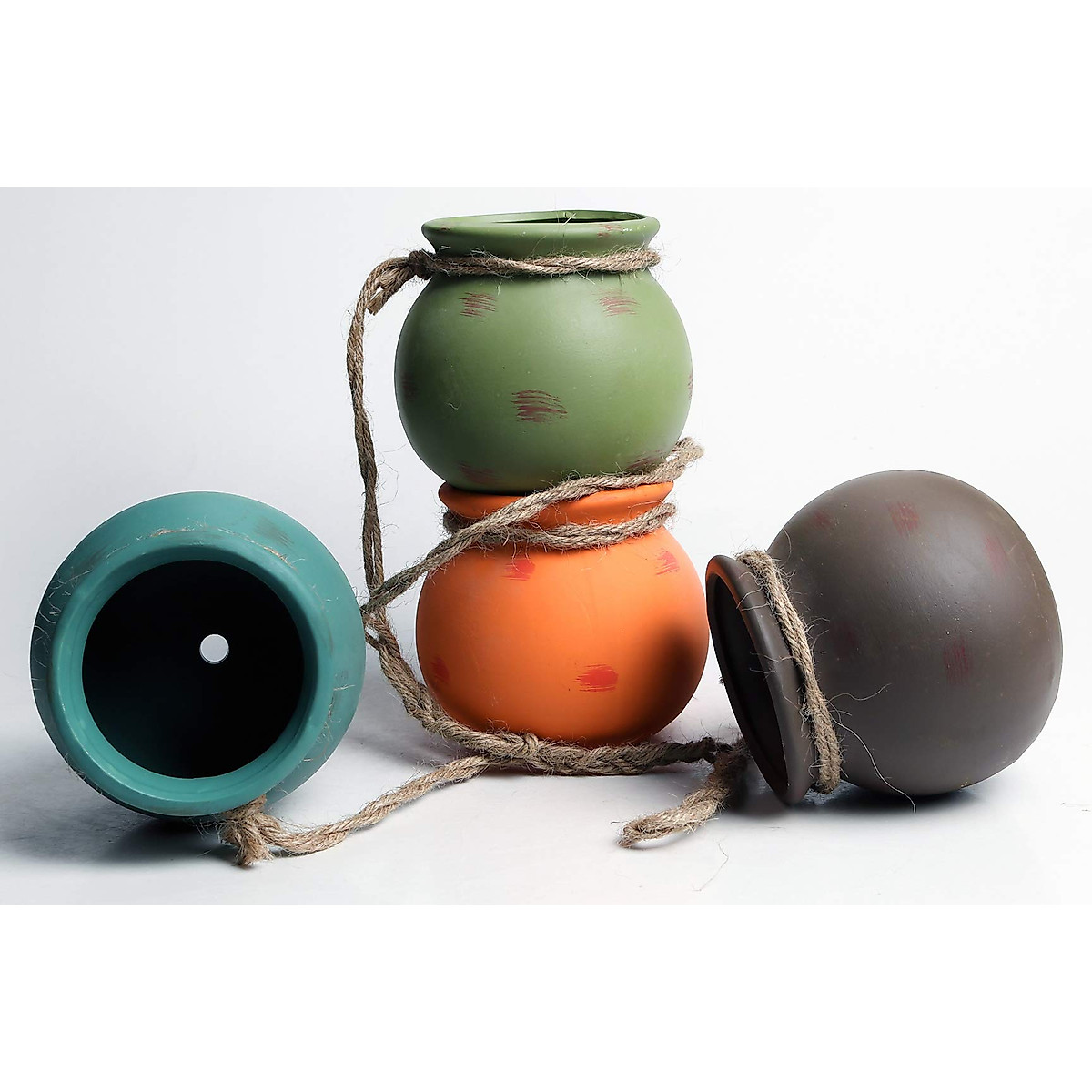 4PCS 4.0 Inch Hanging Succulent Planters Dangling Ceramic Pot Wall or Ceiling Mount Hanging Ceramic Plant Pot Hanging Planter Hanging Pendant Hanging Basket Succulent Planter/Succulent Cactus/