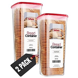 Tafura Bread Container | Bread Storage Container | Plastic Bread Box | Bread Loaf Keeper with Red Lid | Bread Saver Dispenser, BPA Free