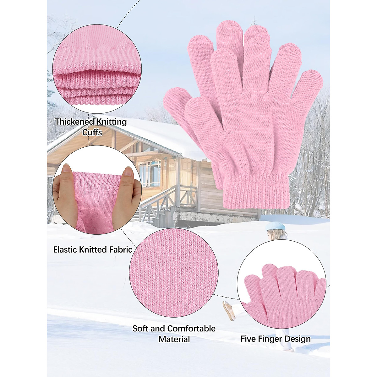 Glooarm 12 Pairs Kids Gloves Winter Toddler Gloves Full Fingers Knit Gloves Children Stretchy Warm Gloves Bulk for Boys Girls