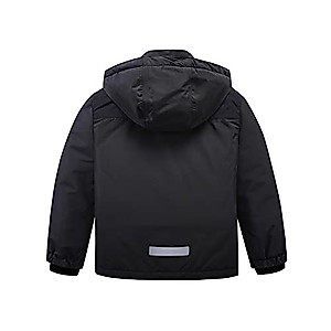 FREE SOLDIER Boys Girls Waterproof Ski Jacket Fleece Lined Warm Winter Snow Coat Kids Winter Jacket with Detachable Hood(Black,6-7/Boy)