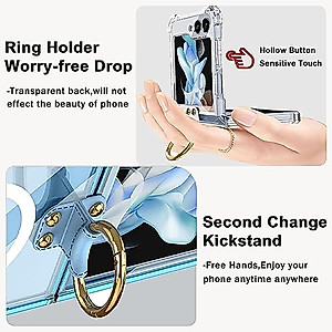 NINKI Compatible Samsung Galaxy Z Flip 5 Case Clear with Ring,4 Corners Heavy Duty Shockproof Samsung Z Flip 5 Case Rugged Slim Silicone Wireless Cover Phone Case for Galaxy Z Flip 5 Case 5G (Green)