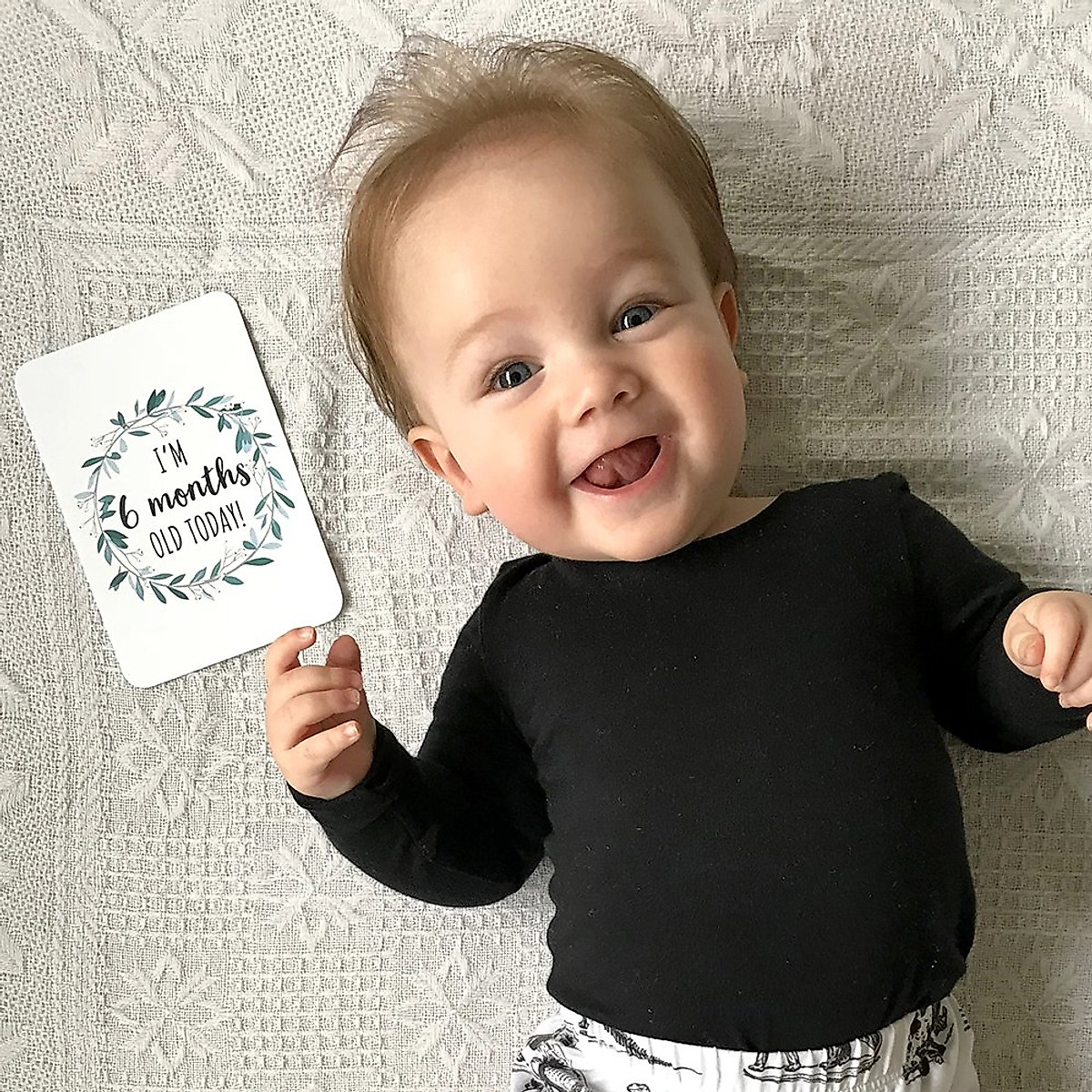 CoCreative Design Newborn Baby First Year Progress Report Cards (Set of 26) - Unique Shower Prop Gift with Cute Sayings and Floral Wreath Prints - Perfect for New Moms and Parents