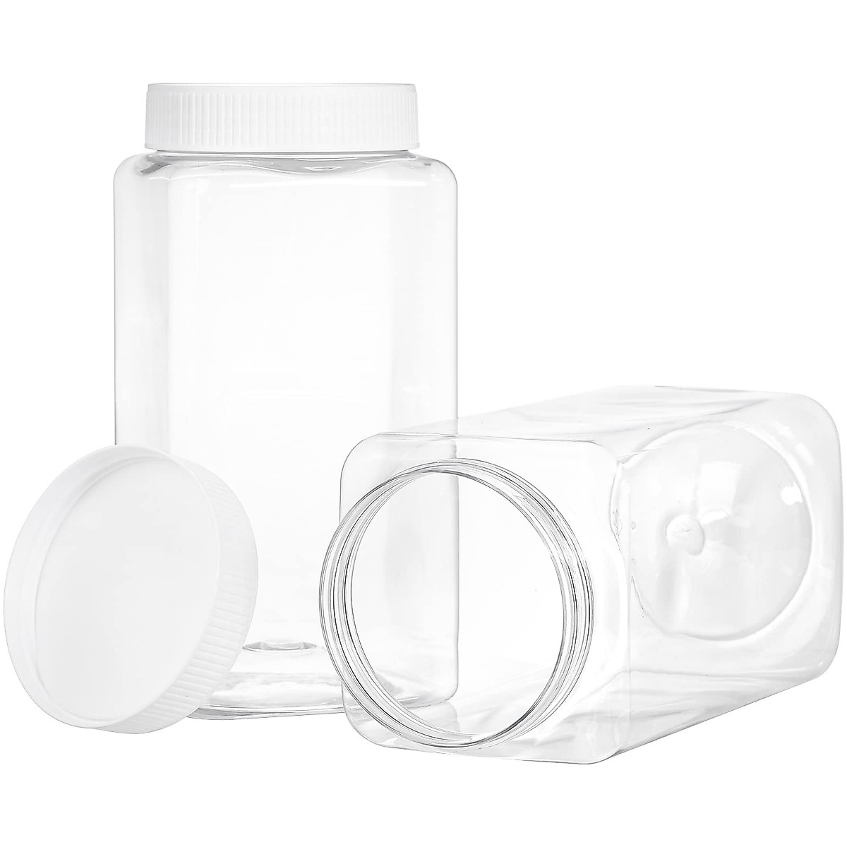 Fasmov 9 Pack 32 Oz Square Plastic Jars with White Lids, Wide Mouth Clear Square Empty Plastic Slime Storage Containers for Crafts, Dry Food, Peanut Butter, Honey and Jam Storage - BPA Free