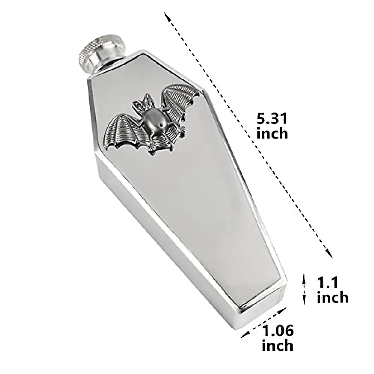 AORCMITN Coffin Bat Flask With Funnelfor Liquor For Men Women Drinking Whiskey Alcohol Stainless Steel Flasks (Silver- 3.5oz)