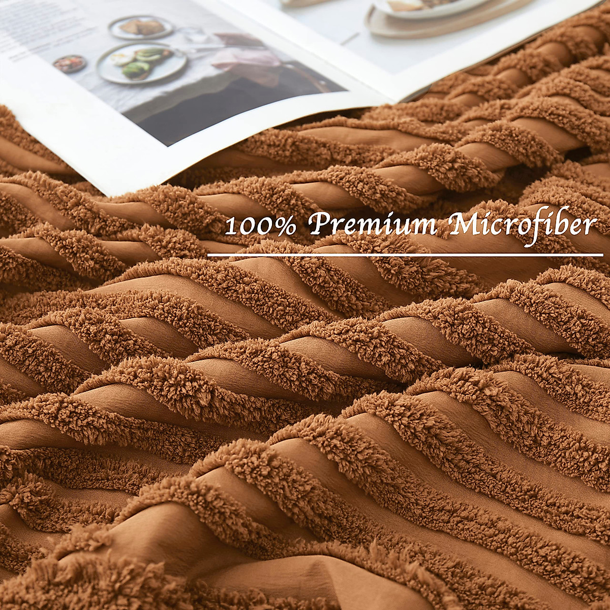 BEDAZZLED 5 Pieces Full/Queen Duvet Cover Set, Boho Bedding Sets for Modern Home, Tufted and Super Soft Comforter Covers, Pumpkin