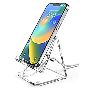 TOPGO Acrylic Cell Phone Stand, Clear Phone Holder for Desk, Office Desktop, Bedside Table, Compatible with iPhone 14/Samsung/Smartphones/iPad Mini