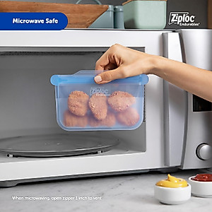 Ziploc Endurables Small Pouch, 1 Cup, Reusable Silicone Bags and Food Storage Meal Prep Containers for Freezer, Oven, and Microwave, Dishwasher Safe