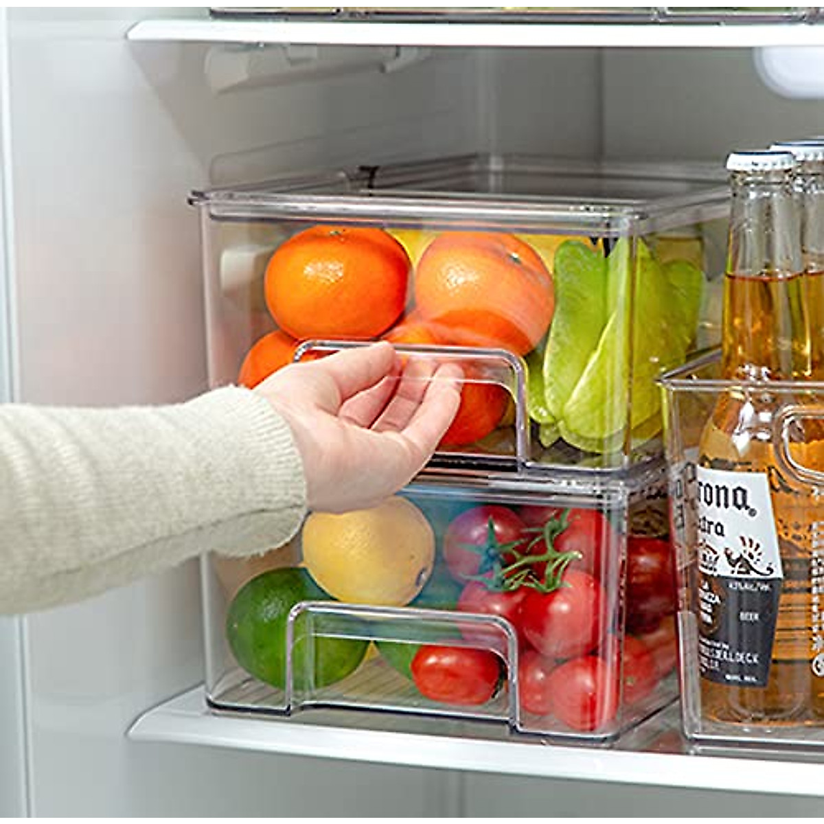 Freezer Containers Food Storage Containers Fridge Containers Plastic Organization Storage Bin for Fridge, Freezer, Pantry, Kitchen- Organizer for Fruit, Yogurt, Snacks, Pasta, set of 2