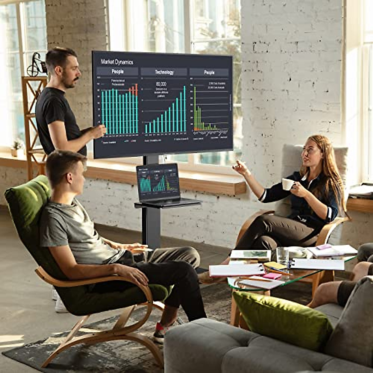 75 Inch TV Stand with Mount, Height Adjustable Swivel Floor TV Stand with Shelves for 32 37 43 49 50 55 60 65 70 75 inch LCD LED TVs, TV Stand for Bedroom, Living Room & Corner