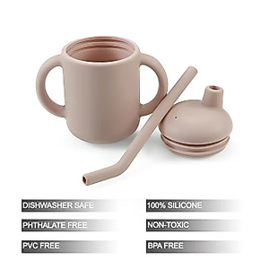 PandaEar 100% Tiny Silicone Drinking Training Cup with Straw for Baby and Toddler (Pink)