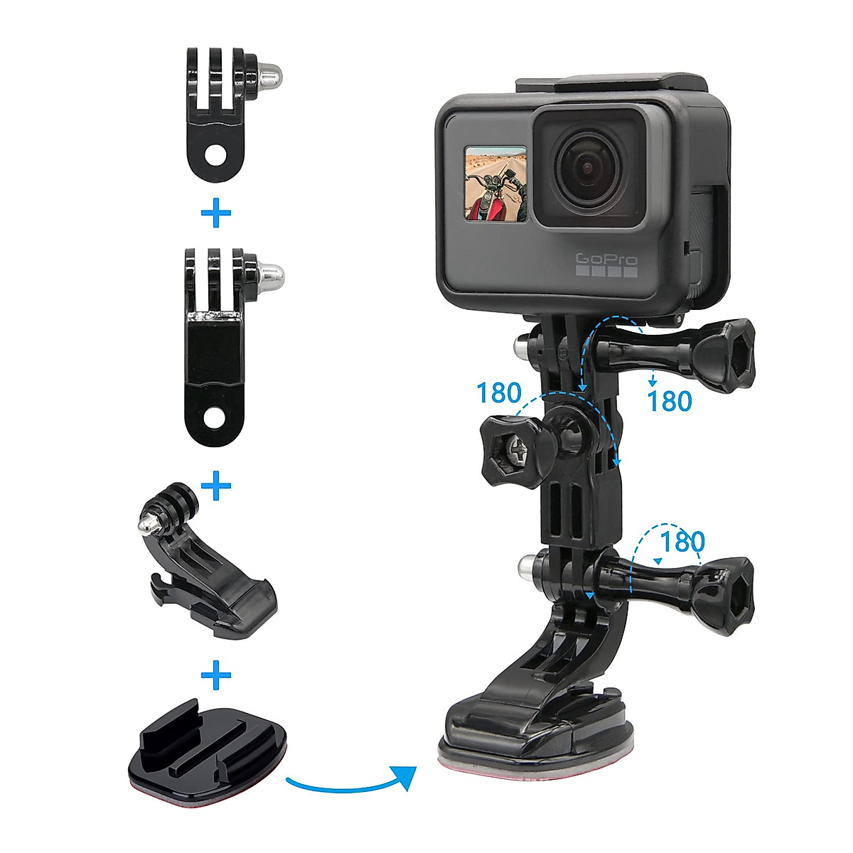 Haoyou Helmet Sticky Attachment Kit Compatible with Gopro Hero 12 11 10 9 8 7 Helmet Adhesive Mounts Extension Accessories（15 in 1）