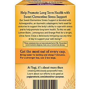 Yogi Tea Sweet Clementine Stress Support Tea - 16 Tea Bags per Pack (4 Packs) - Stress Support Herbal Tea - Calming Adaptogen Tea - Includes Ashwagandha Root, Lemongrass, Cinnamon Bark & More